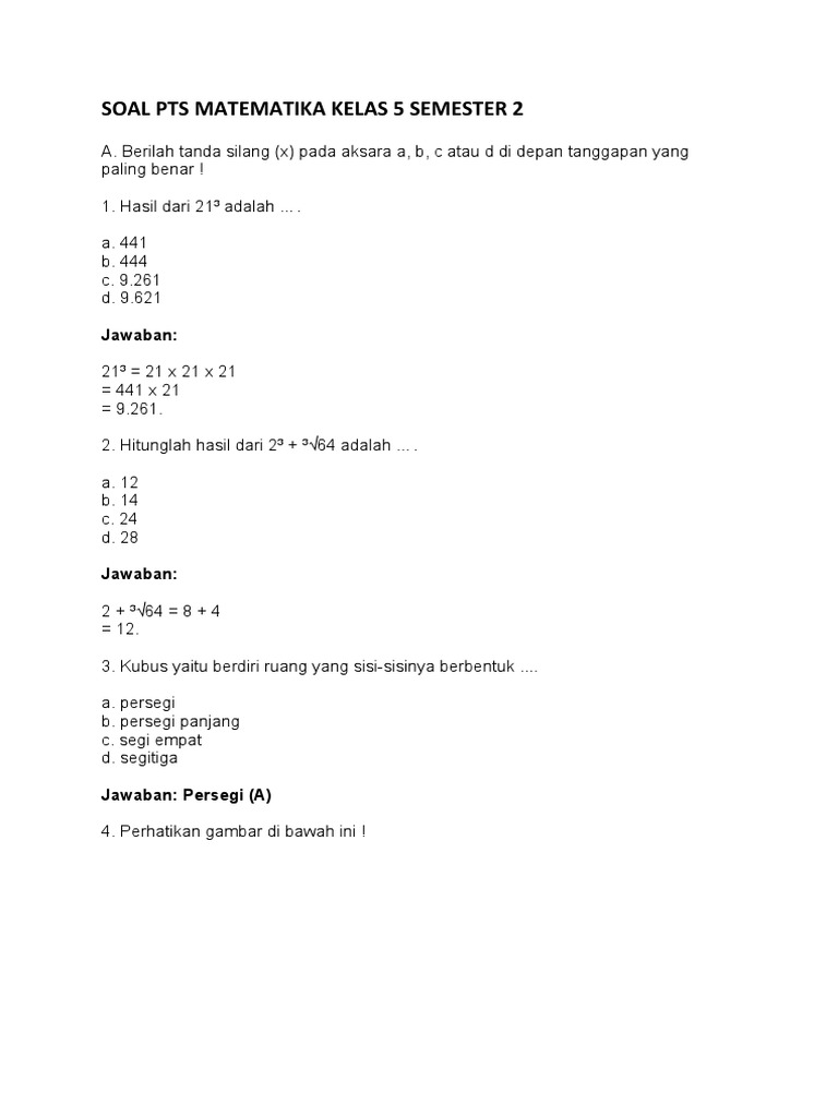 Soal PTS Matematika Kelas 5 Semester 2 | PDF