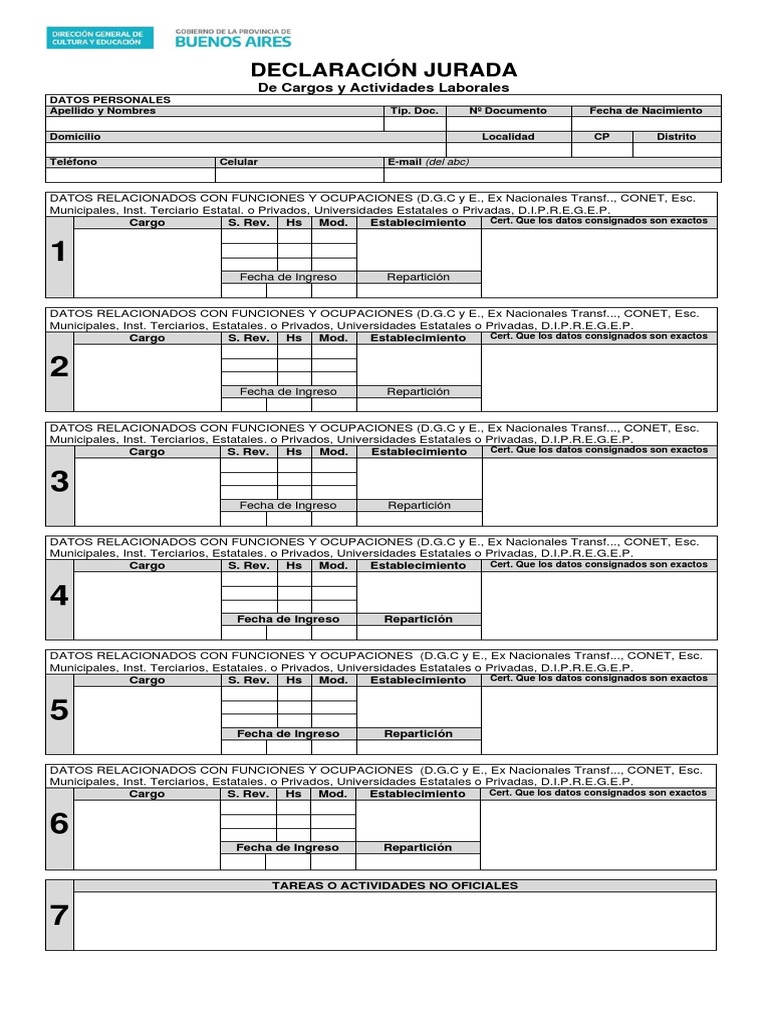 Declaración Jurada de Cargos Laborales | PDF | Gobierno