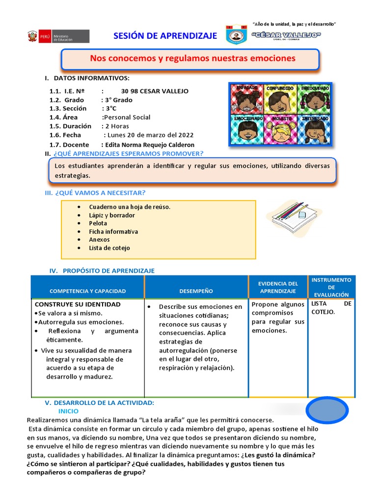 E1 A1 SESION PS. Nos Conocemos y Regulamos Nuestras Emociones | PDF ...