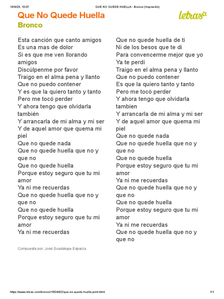 Que No Quede Huella - Bronco (Impresión) | PDF