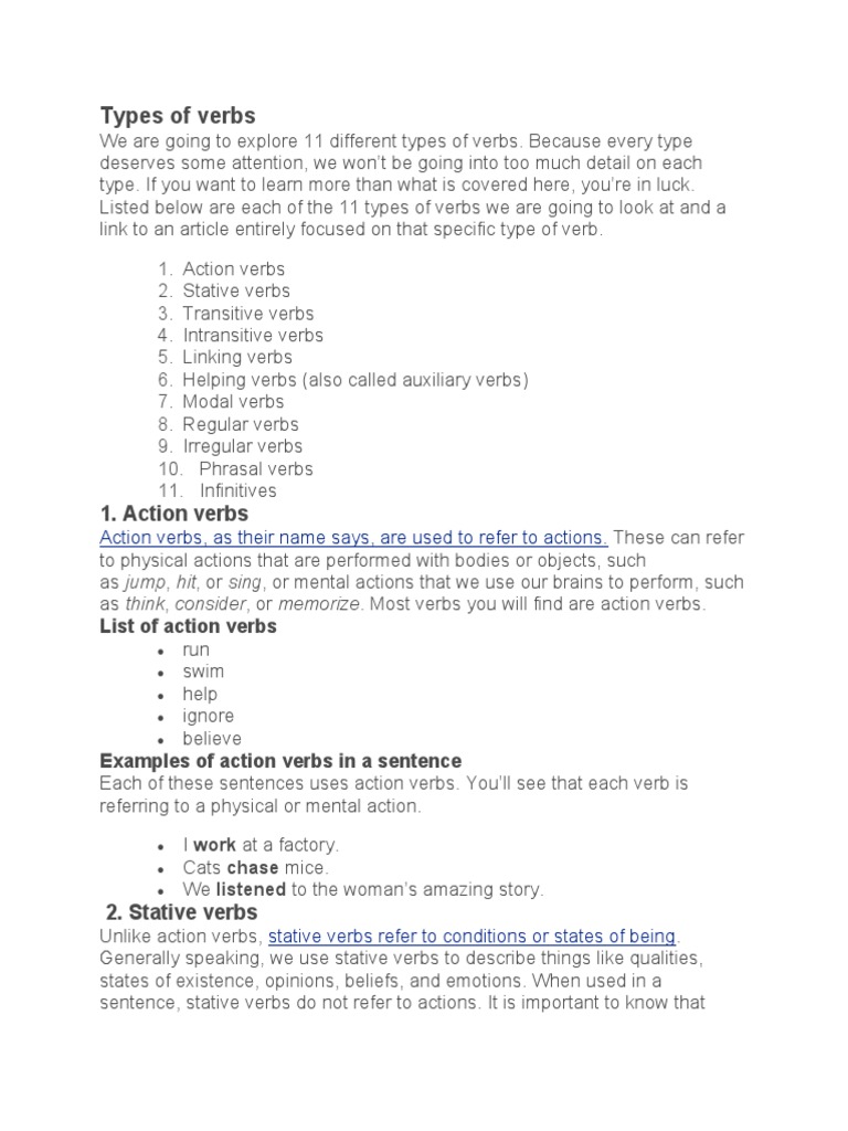 11 Types of Verbs | PDF | Verb | Adjective