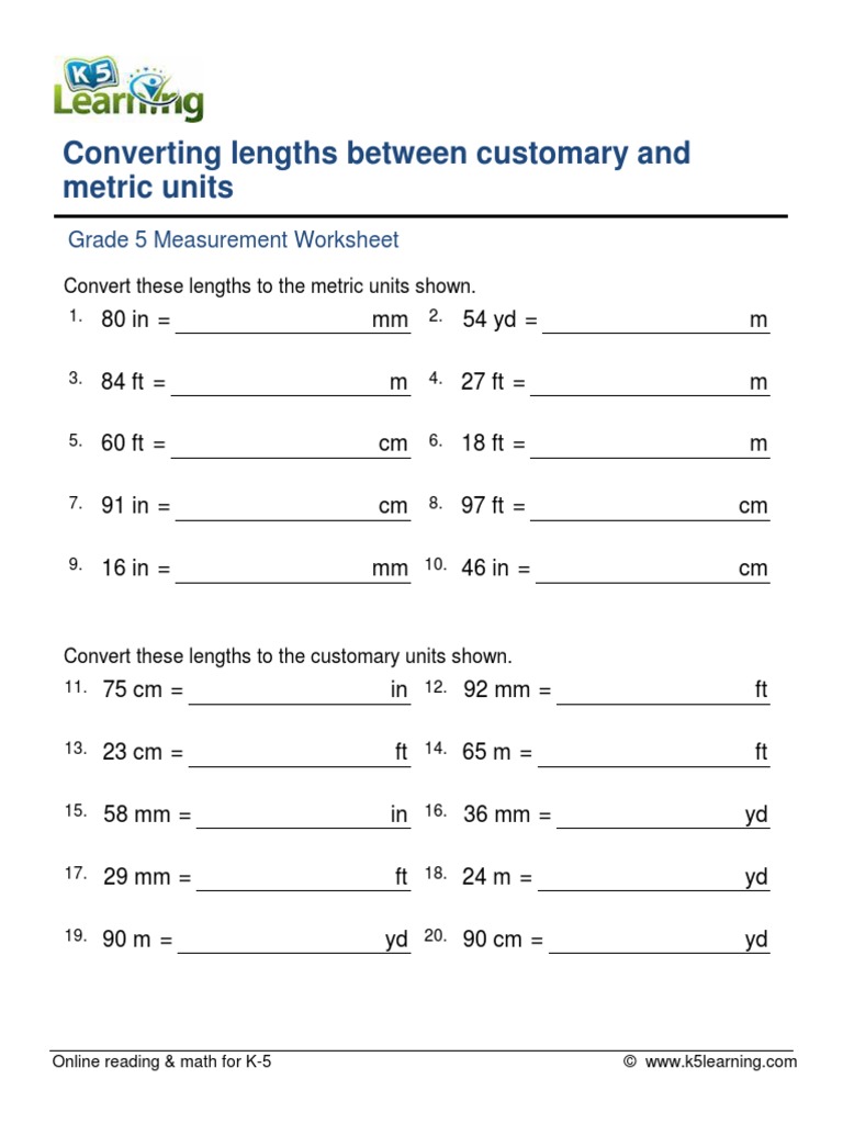 Grade 5 Customary to Metric Conversion | PDF | Home & Garden