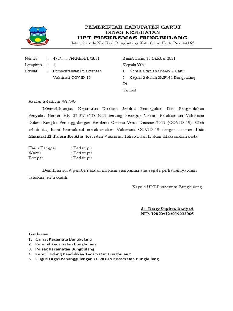 Surat Pemberitahuan Pelaksanaan Covid - 19 | PDF