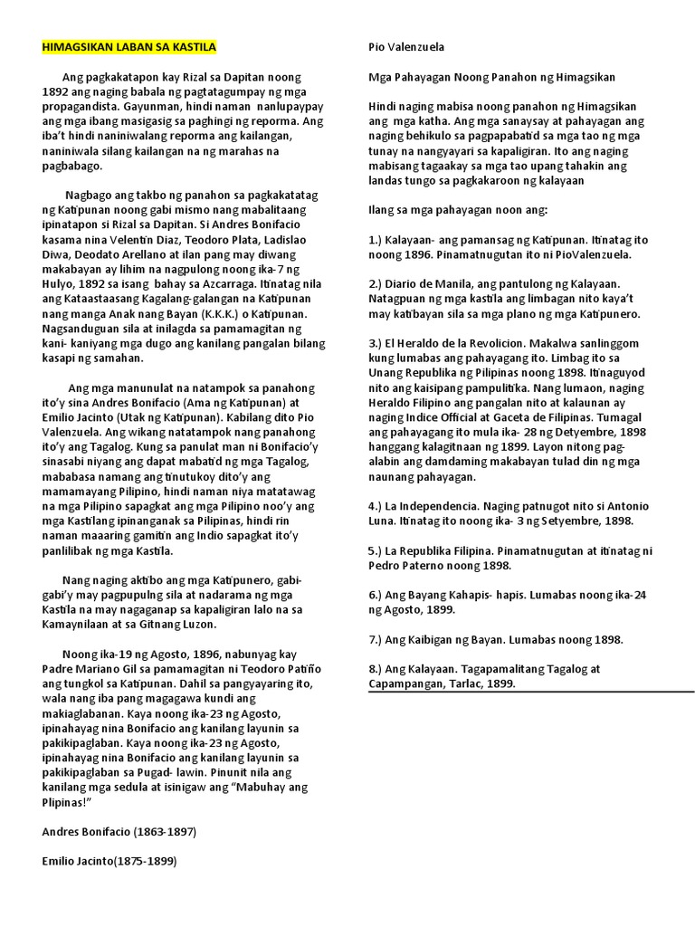 Himagsikan Laban Sa Kastila | PDF