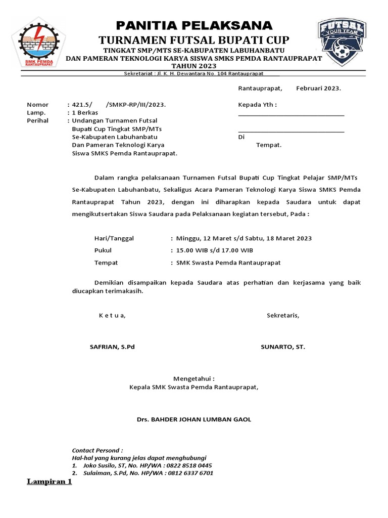 Undangan Turnamen Futsal Bupati Cup | PDF