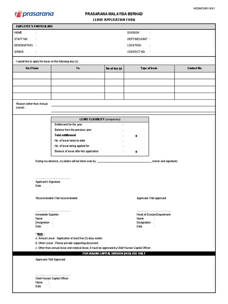 011 Leave Application Form | PDF | Government