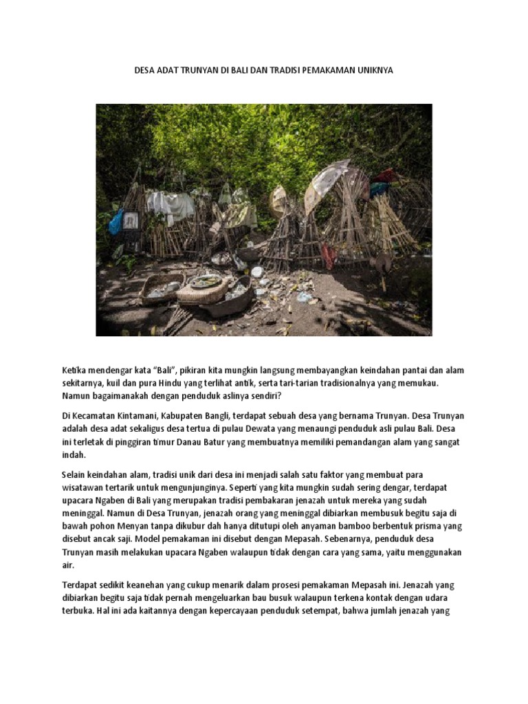 Desa Adat Trunyan Di Bali Dan Tradisi Pemakaman Uniknya | PDF