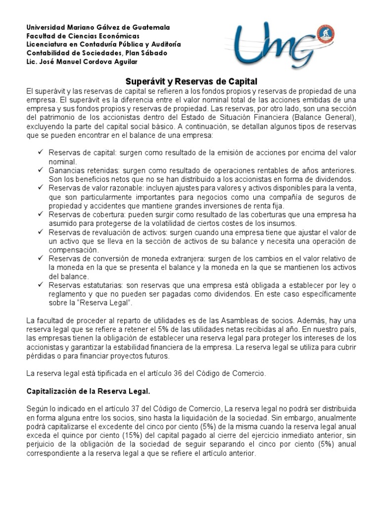 Superávit y Reservas de Capital | PDF | Contabilidad | Compartir (Finanzas)