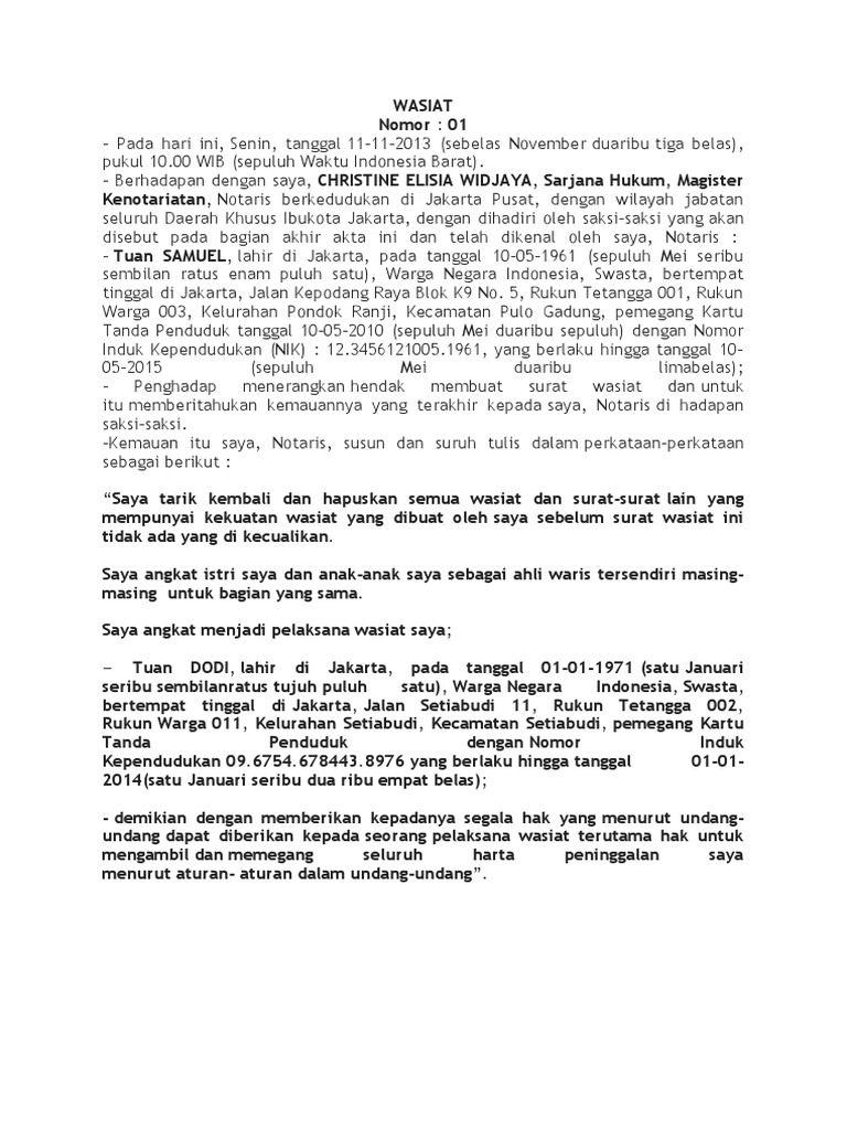 Akta Wasiat Notaris Umum | PDF