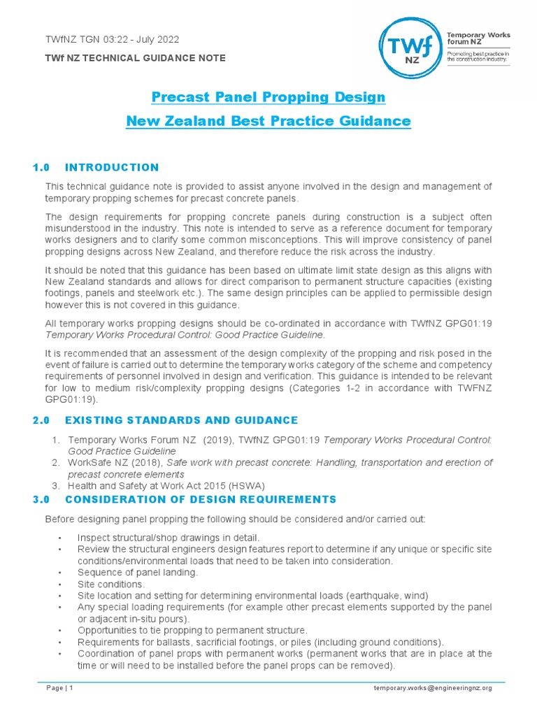 Precast Panel Propping Guidance | PDF | Friction | Concrete