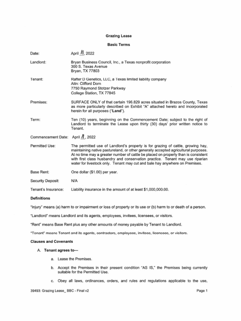 Rafter D Genetics Grazing Lease | PDF