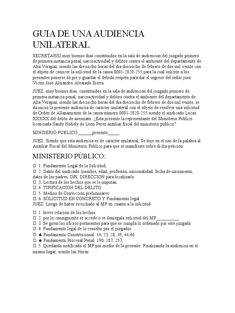 Guía de Audiencia Unilateral | PDF