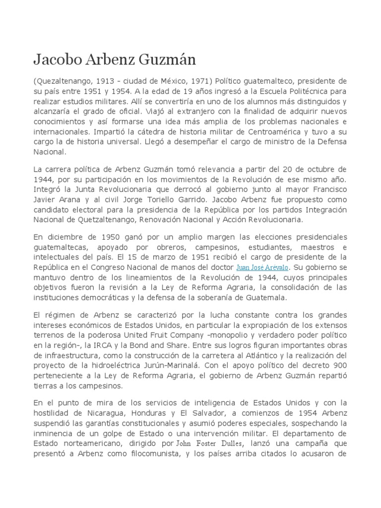 Biografia de Jacobo Arbenz Guzmán | PDF | Guatemala | Gobierno