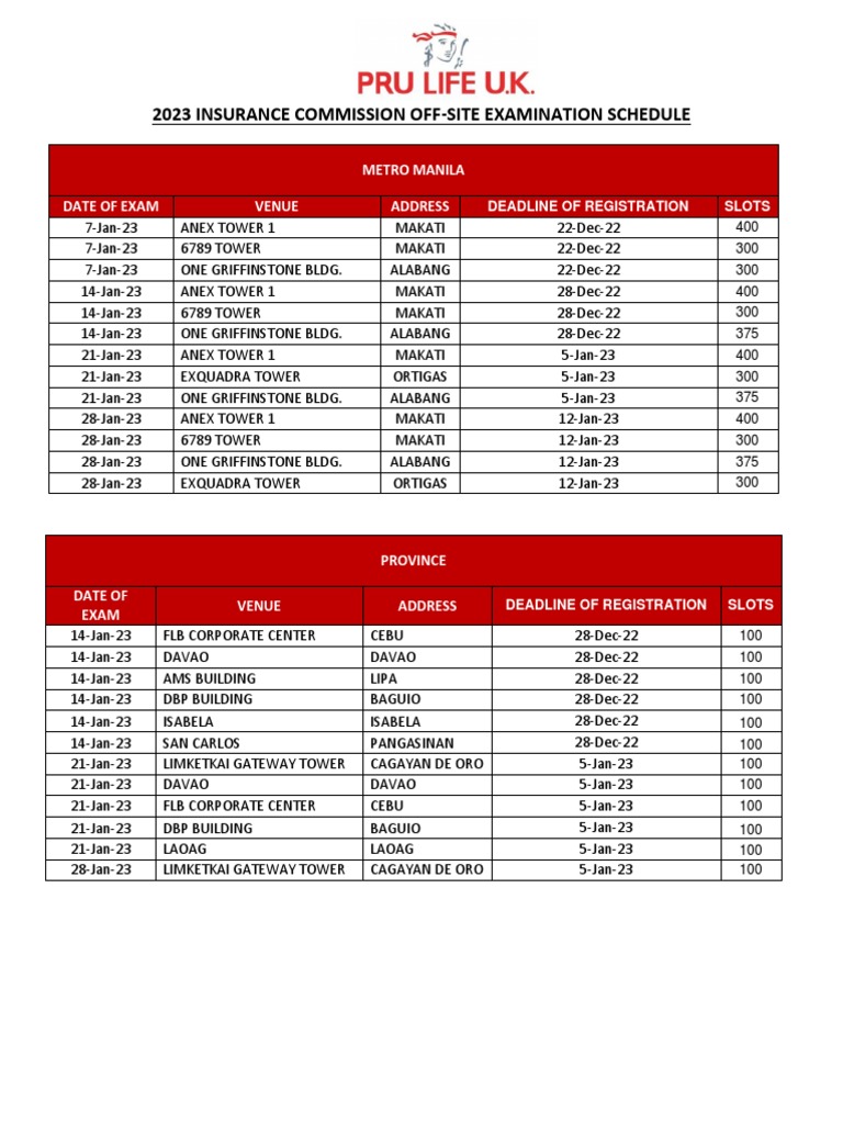 2023 IC Examination Schedule | PDF | Makati