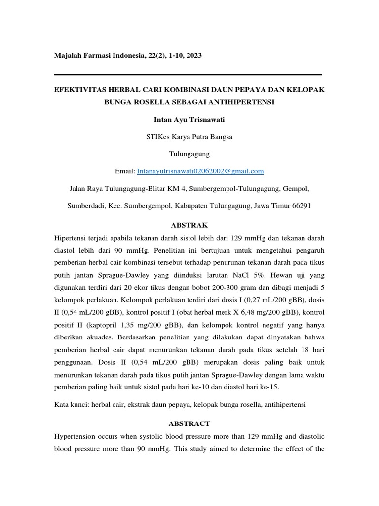 Efektivitas Herbal Cari Kombinasi Daun Pepaya Dan Kelopak Bunga Rosella ...