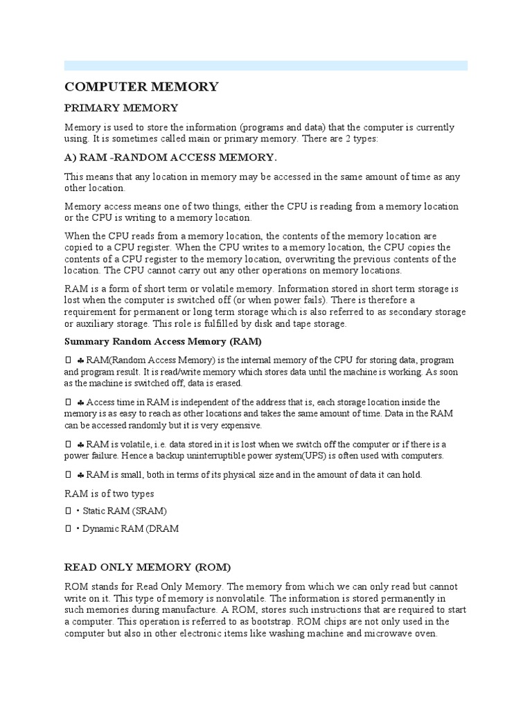 Computer Memory | PDF | Computer Data Storage | Random Access Memory