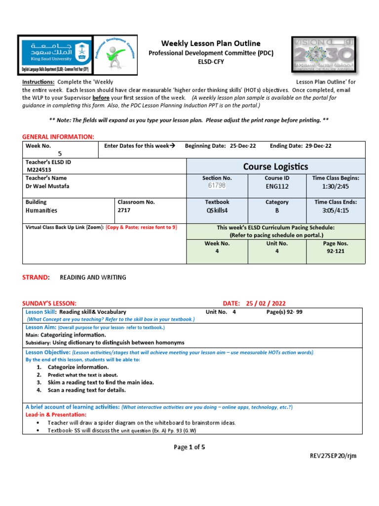 Week 4 Lesson Plan RW ENGL 112 | PDF | Lesson Plan | Textbook