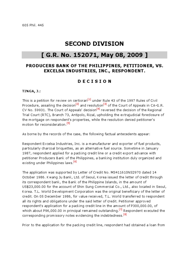 Producers Bank v. Excelsa Industries | PDF | Foreclosure | Mortgage Law