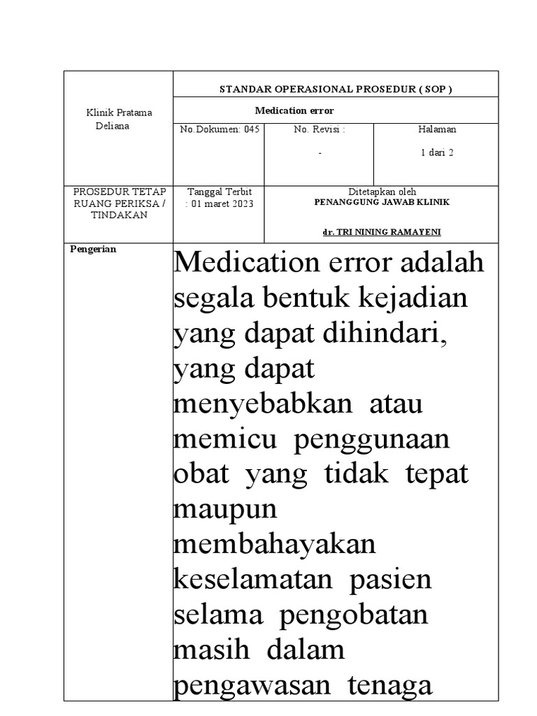 SOP Medical Error | PDF