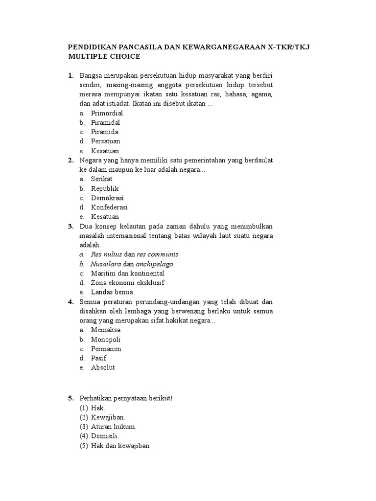 SOAL PAS PPKN X 22-23 | PDF