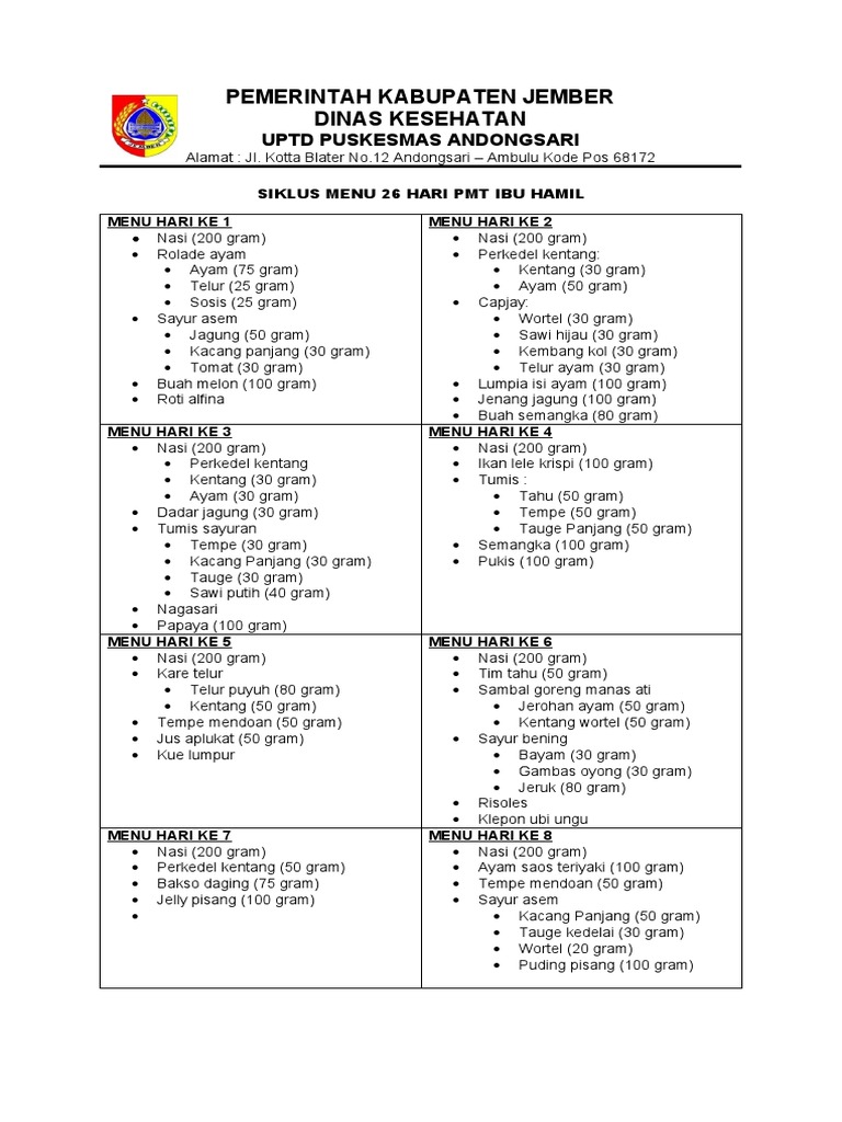 11. SIKLUS MENU 26 HARI PMT IBU HAMIL | PDF