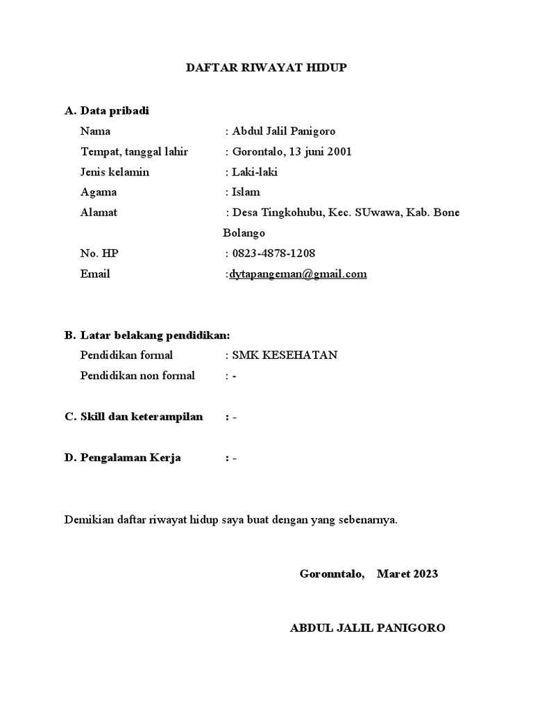 CV Abdul Jalil Panigoro 2023 | PDF
