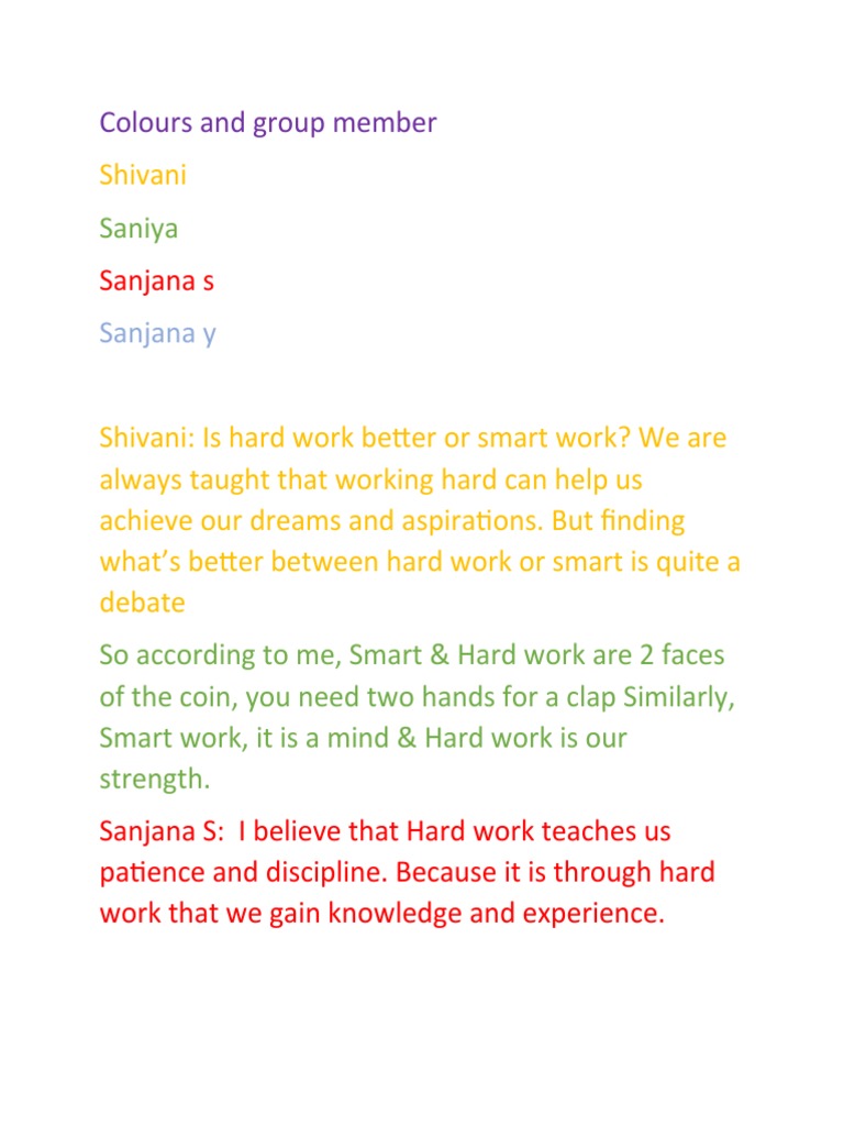 Hard Work Vs Smart Work | PDF | Behavioural Sciences | Behavior Modification