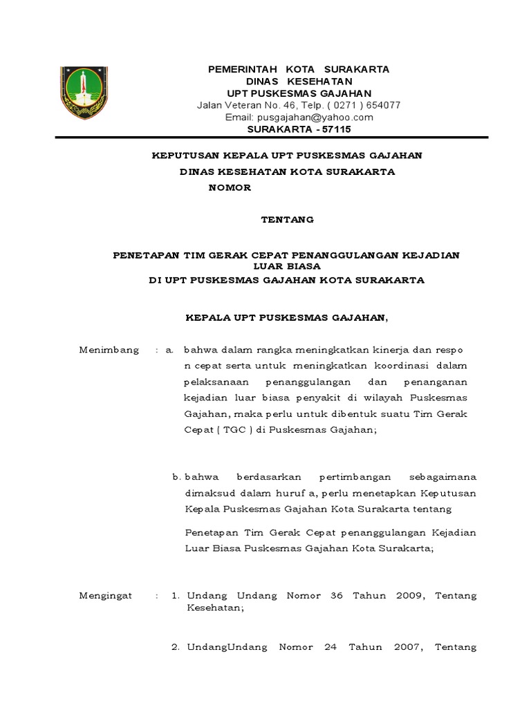 SK Tim Gerak Cepat Puskesmas | PDF