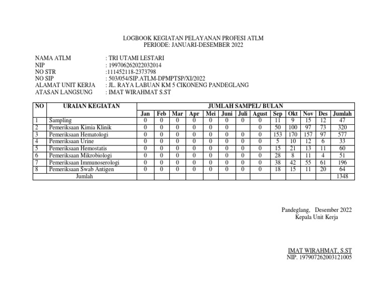 Logbook Kegiatan Pelayanan Profesi Atlm | PDF