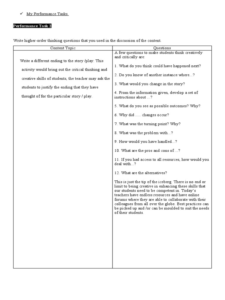 Performance Task 2 | PDF | Thought | Cognition