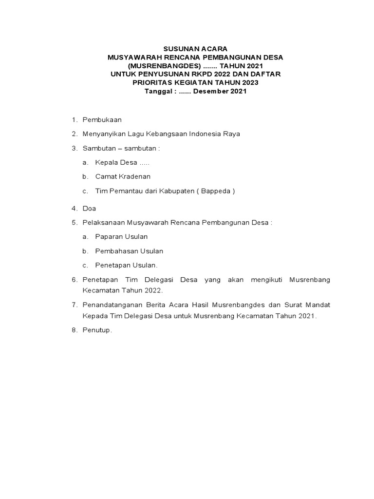 Susunan Acara Musrenbangdes | PDF