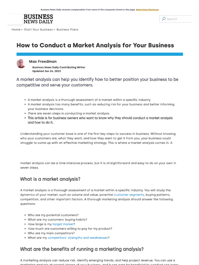 How To Conduct A Market Analysis For Your Business | PDF