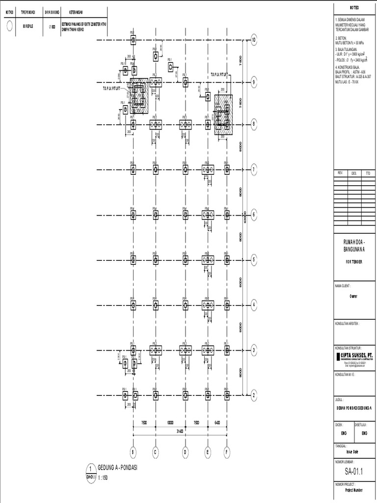 DENAH PONDASI GEDUNG A-Layout1 | PDF