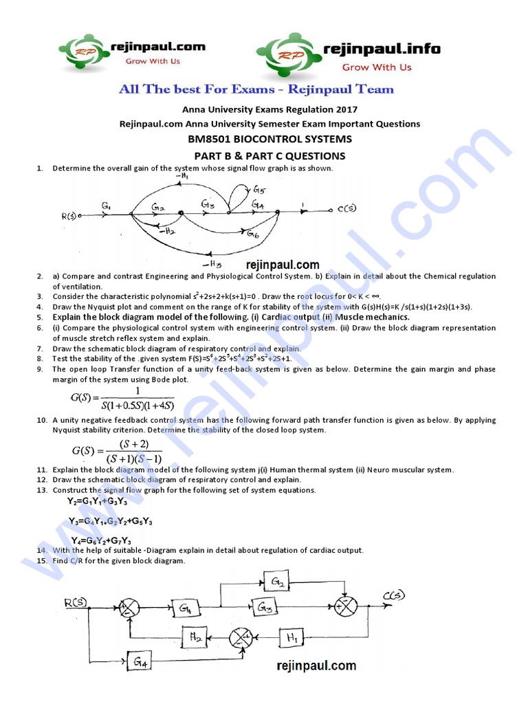 Bm8501 Biocontrol Systems Part B & Part C Questions: Anna University ...