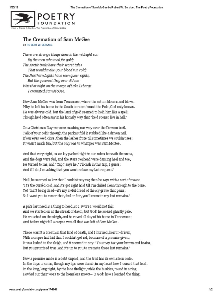 8 - The Cremation of Sam McGee by Robert W Service | PDF