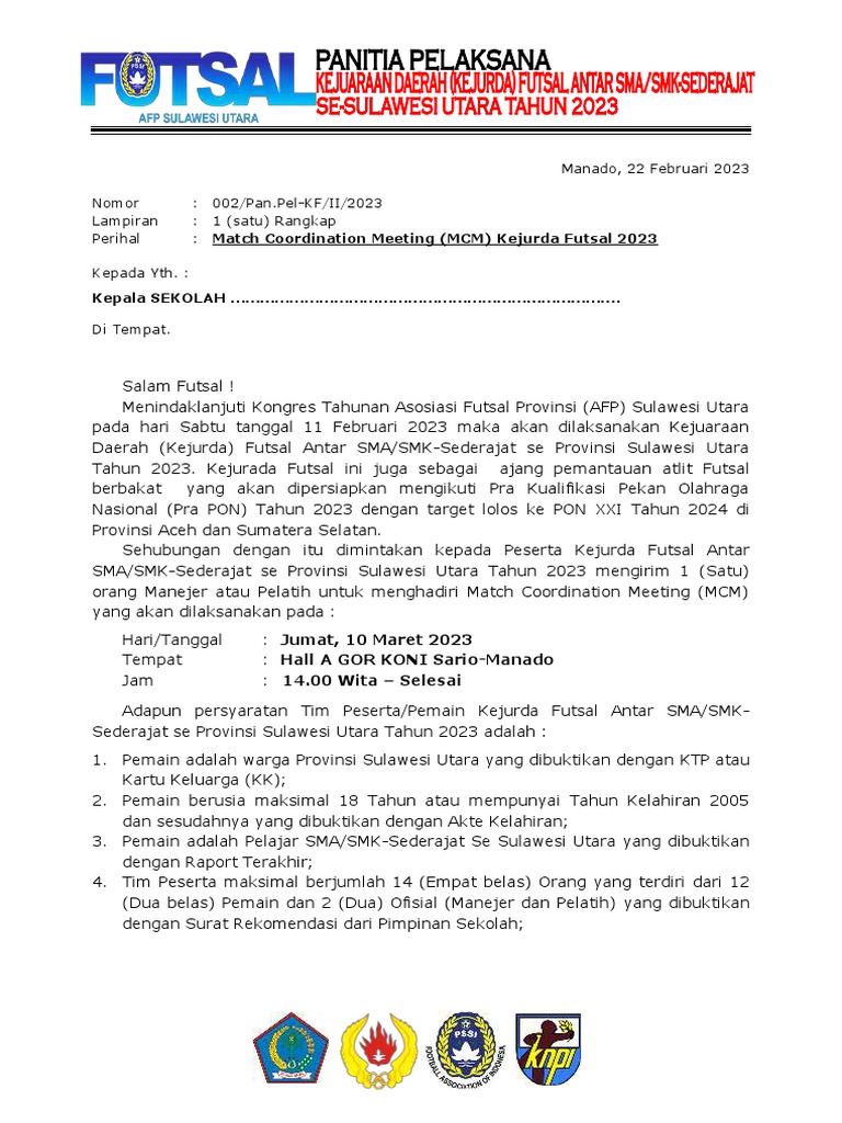 Undangan MCM Kejurda Futsal - Net | PDF | Olahraga & Rekreasi