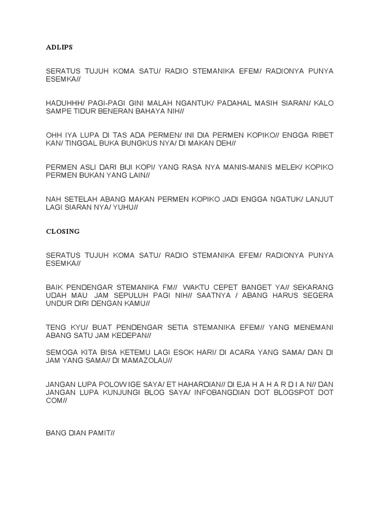 CONTOH ADLIPS RADIO | PDF