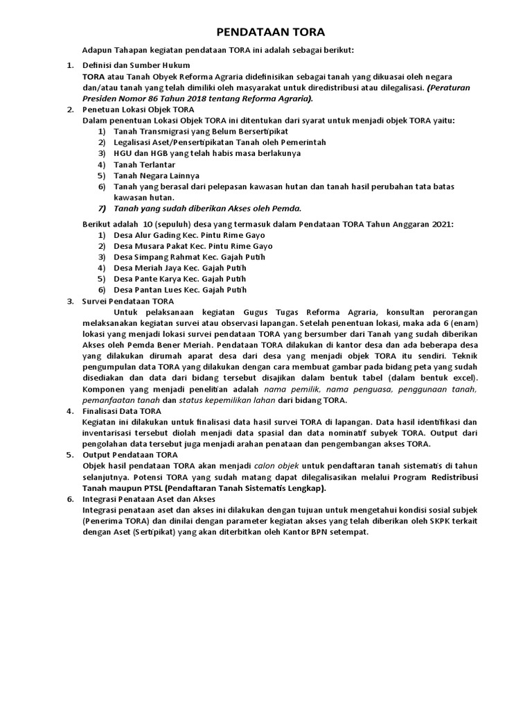 Tahapan Pendataan TORA 2023 | PDF