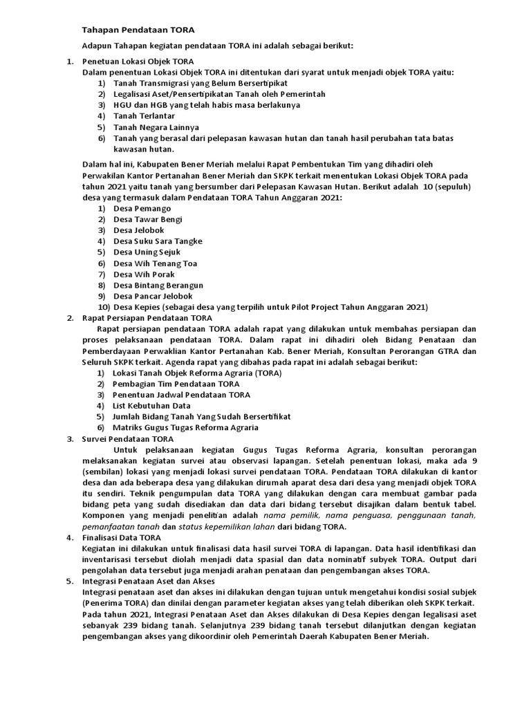 Tahapan Pendataan TORA | PDF