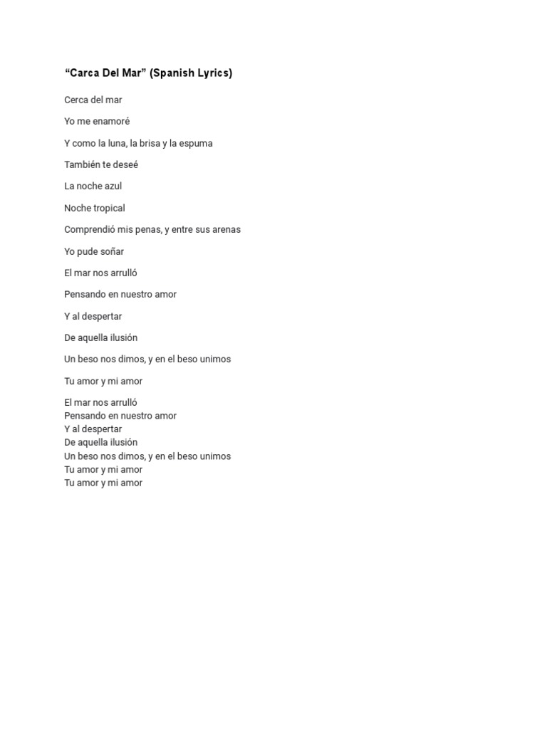 Letra de "Cerca del Mar" | PDF | Poesía