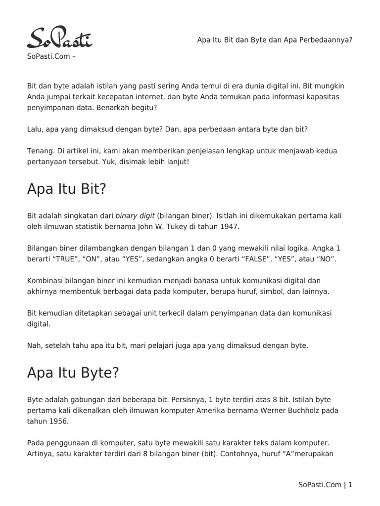 Apa Itu Bit Dan Byte Dan Apa Perbedaannya | PDF