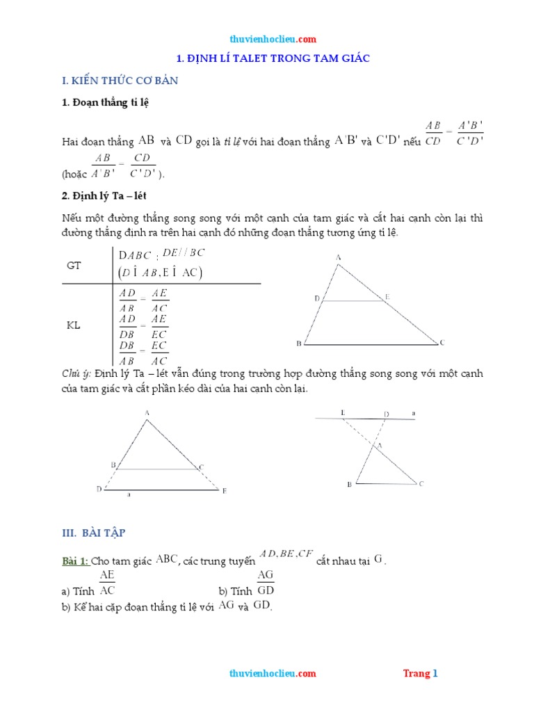 Bai Tap Hinh Lop 8 DINH LI TALET TRONG TAM GIAC | PDF