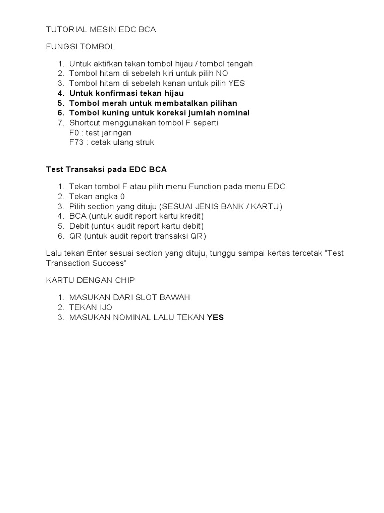 Tutorial Mesin Edc Bca | PDF