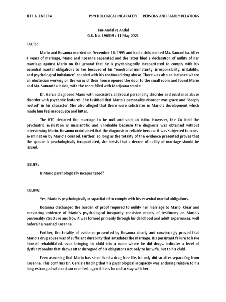 Tan-Andal Vs Andal Supreme Court Digest | PDF | Burden Of Proof (Law ...