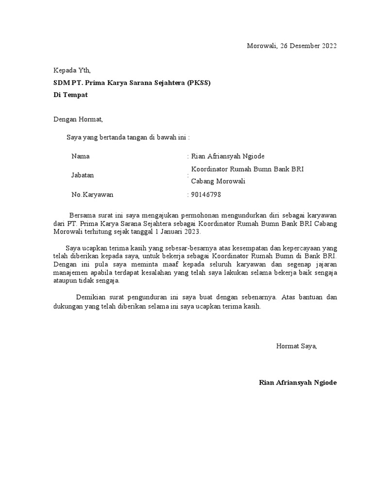 Surat Resign Rian | PDF