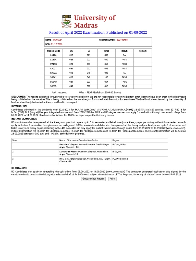 Https Egovernance - Unom.ac - in Results Ugresultpage - Asp PDF | PDF ...