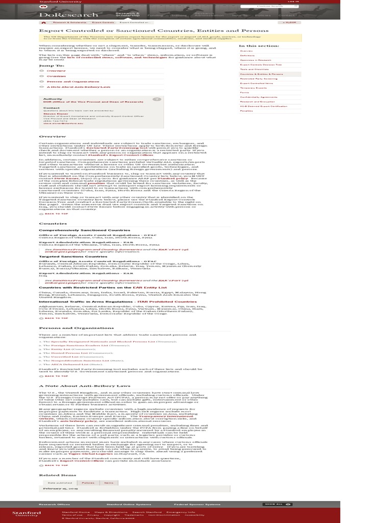 Export Controlled or Sanctioned Countries, Entities and Persons - DoResearch | PDF | Office Of ...