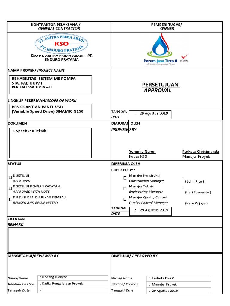 (Contoh) Bukti Kerja 11.a-Approval Material | PDF