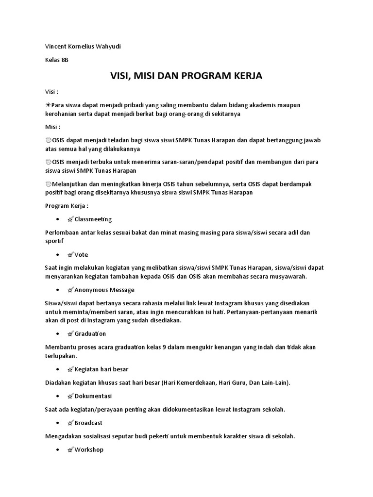Visi Misi OSIS SMPK Tunas Harapan | PDF