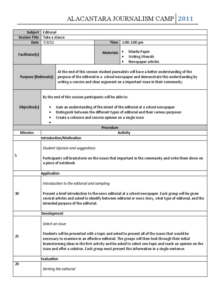 Editorial Writing Workshop Overview | PDF | Brainstorming | Newspapers
